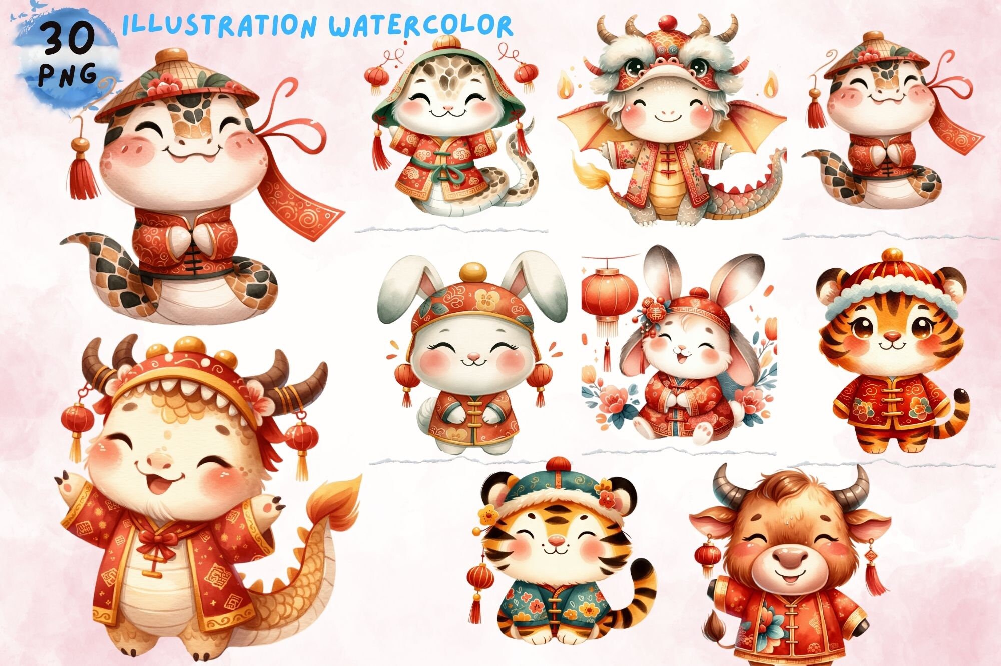 Chinese Zodiac Watercolor Clipart, Animal Signs China, Chinese New Year ...