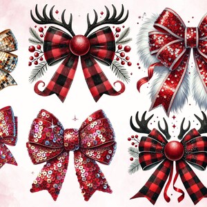 Christmas Coquette Bow Clipart, Elegant Festive Bows for Holiday Crafts ...