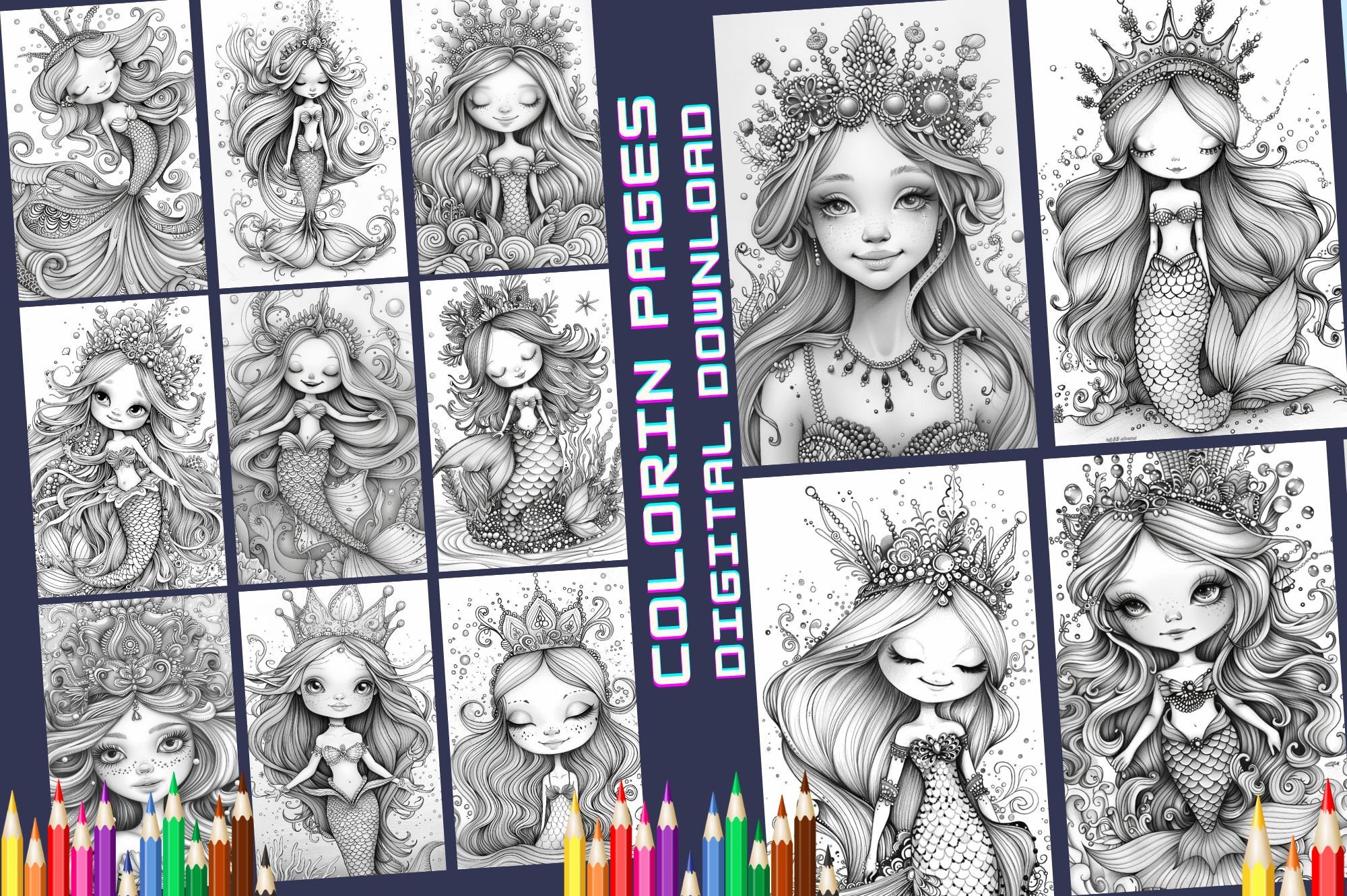 Mermaid Coloring Pages, Fantasy Coloring Pages, Chibi Mermaid Coloring ...