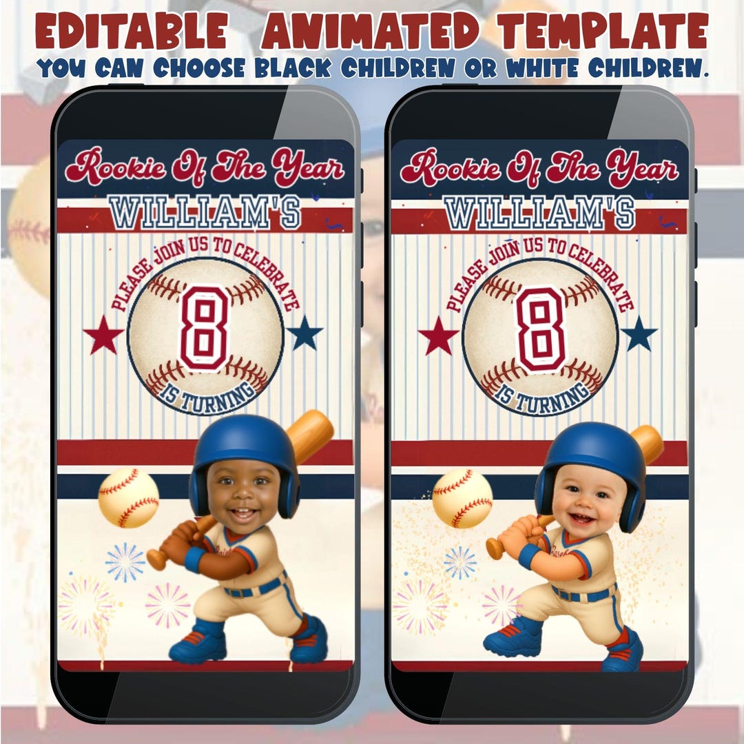 Editable Template Rookie of the Year First Birthday Video Invitation ...