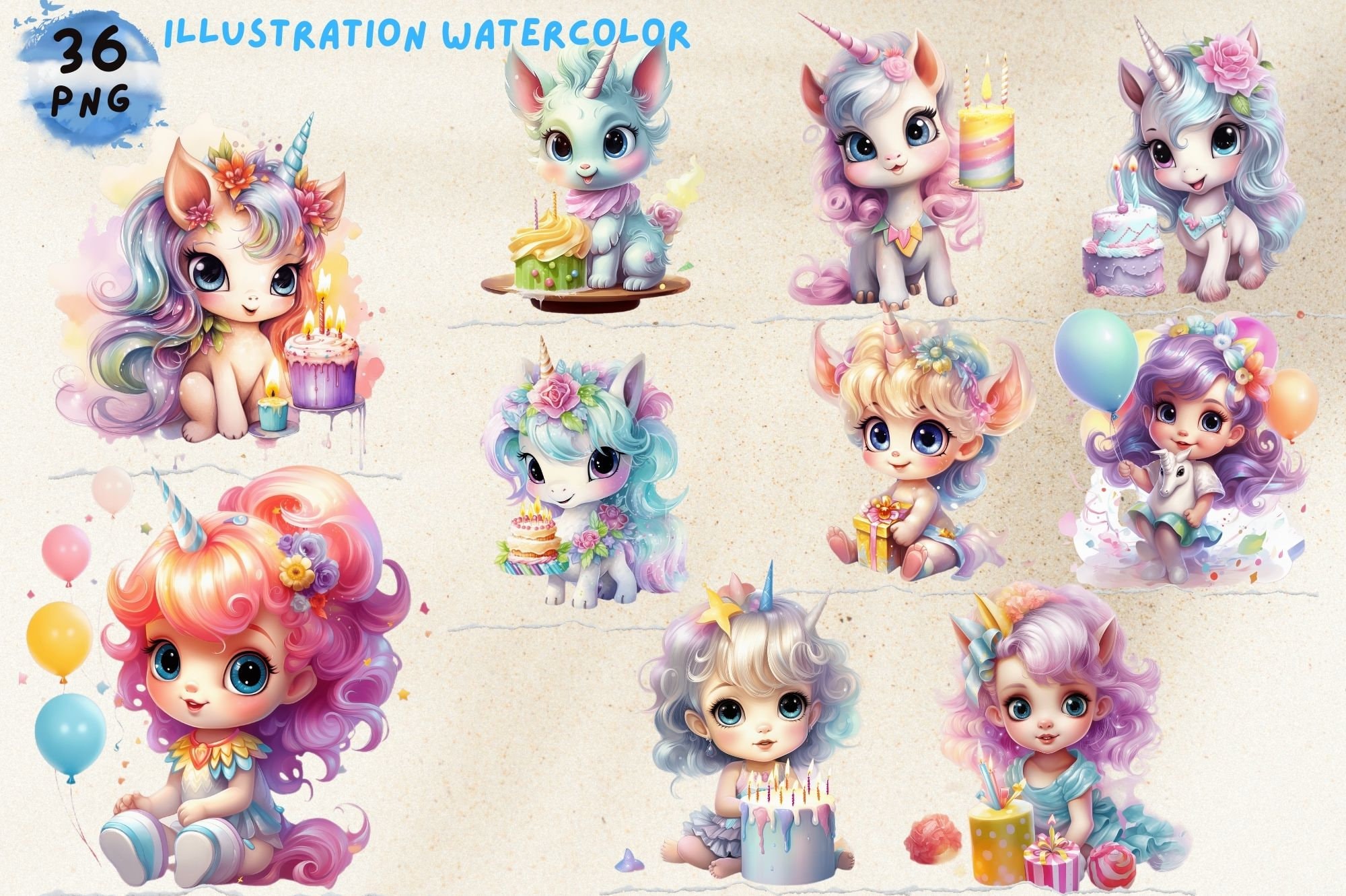 Little Girl Unicorn Birthday Clipart Unicorn Watercolor - Etsy