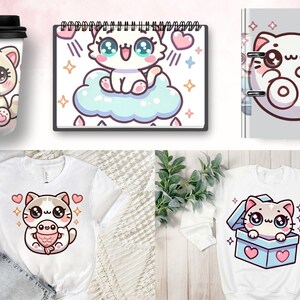 Kawaii Mini Cats Clipart, Cute Cat Digital Stickers for Scrapbooking ...
