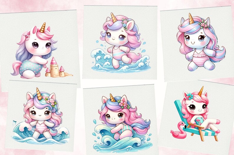 Beach Summer Unicorn Clipart: Watercolor PNG (2000x2000 Px) - Etsy