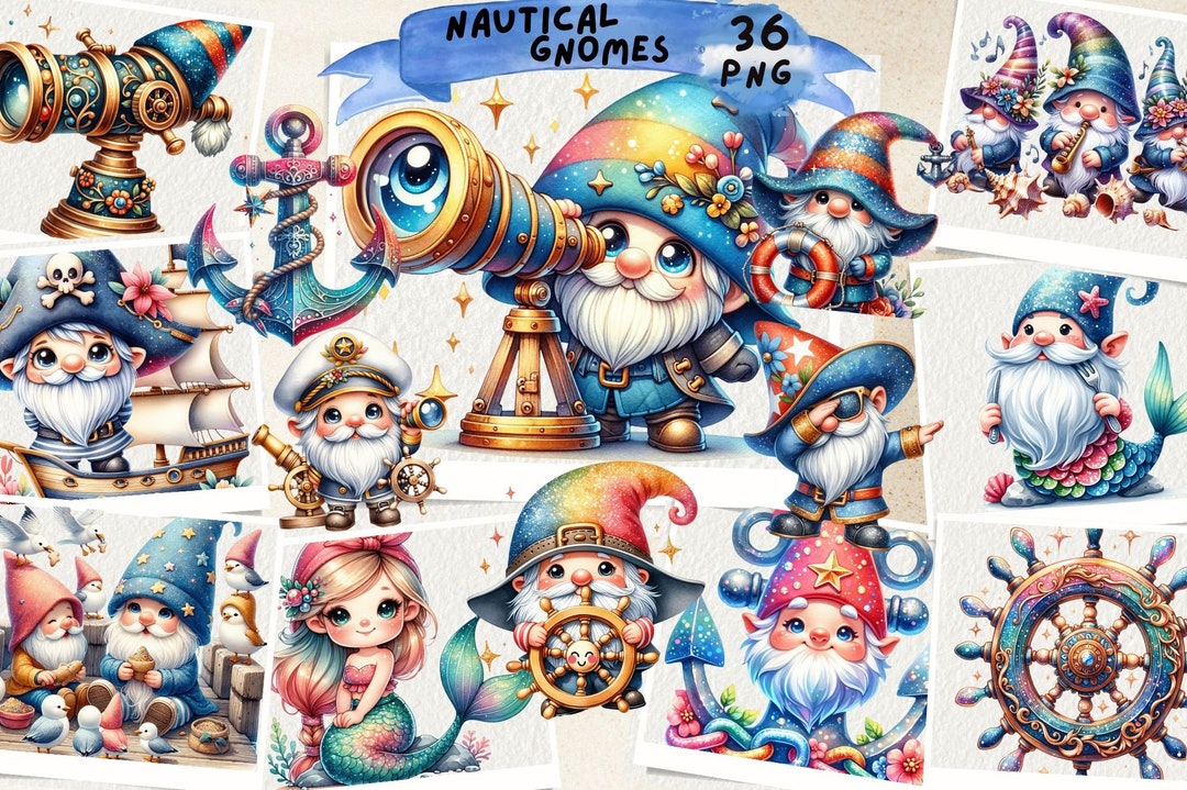 Nautical Gnomes Clipart, Beach Gnome Clipart, Summer Gnome Clipart ...