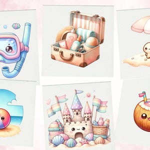 Kawaii Beach Clipart, Summer Clipart, Cute Kawaii Cartoon Characters ...