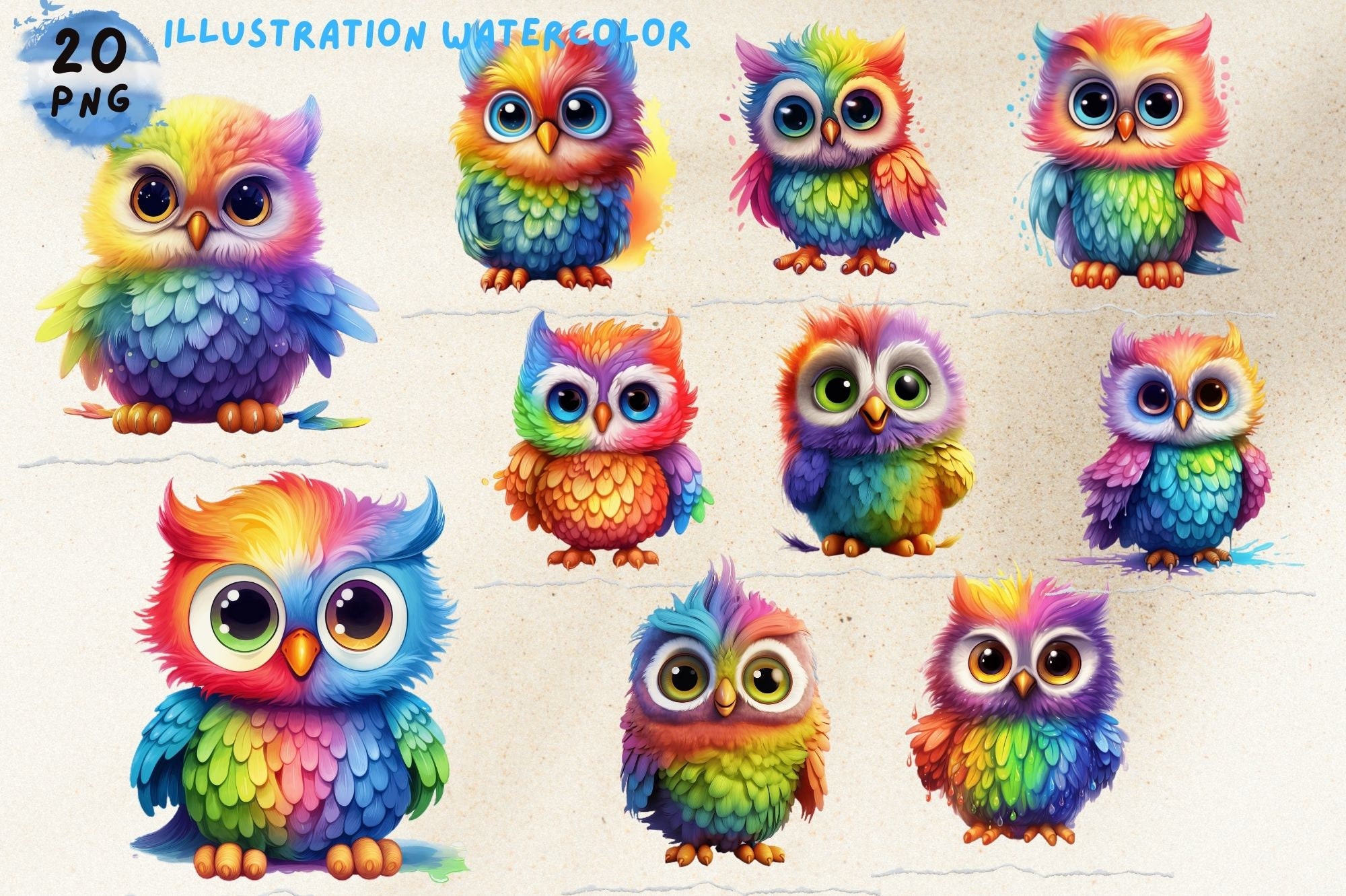 Colorful Cute Owl Clipart Pastel Owl Clipart Watercolor PNG - Etsy