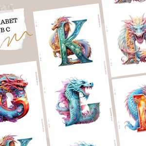 Chinese Dragons Letters Clipart Illuminated, Fantasy Dragon, Alphabet ...