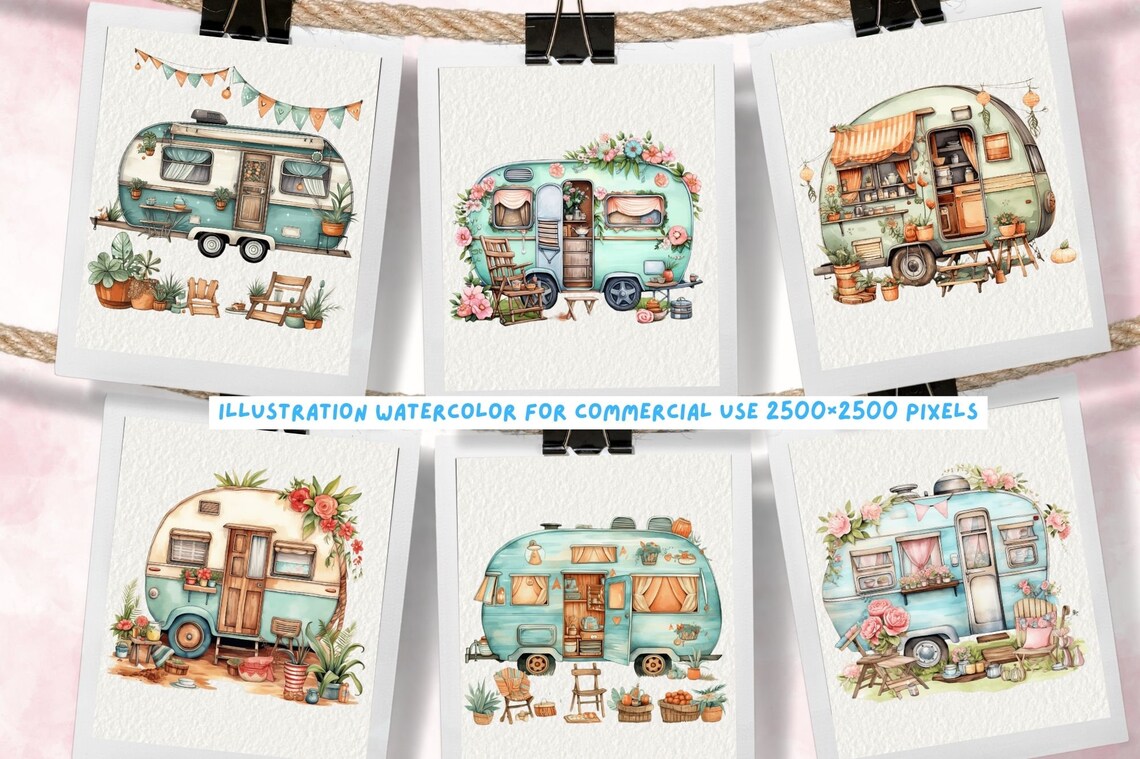 Cute Caravan Clipart, Camping PNG Printable Image, Commercial Use, Junk ...