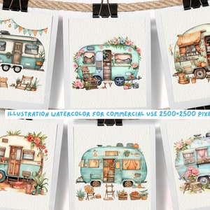 Cute Caravan Clipart, Camping PNG Printable Image, Commercial Use, Junk ...