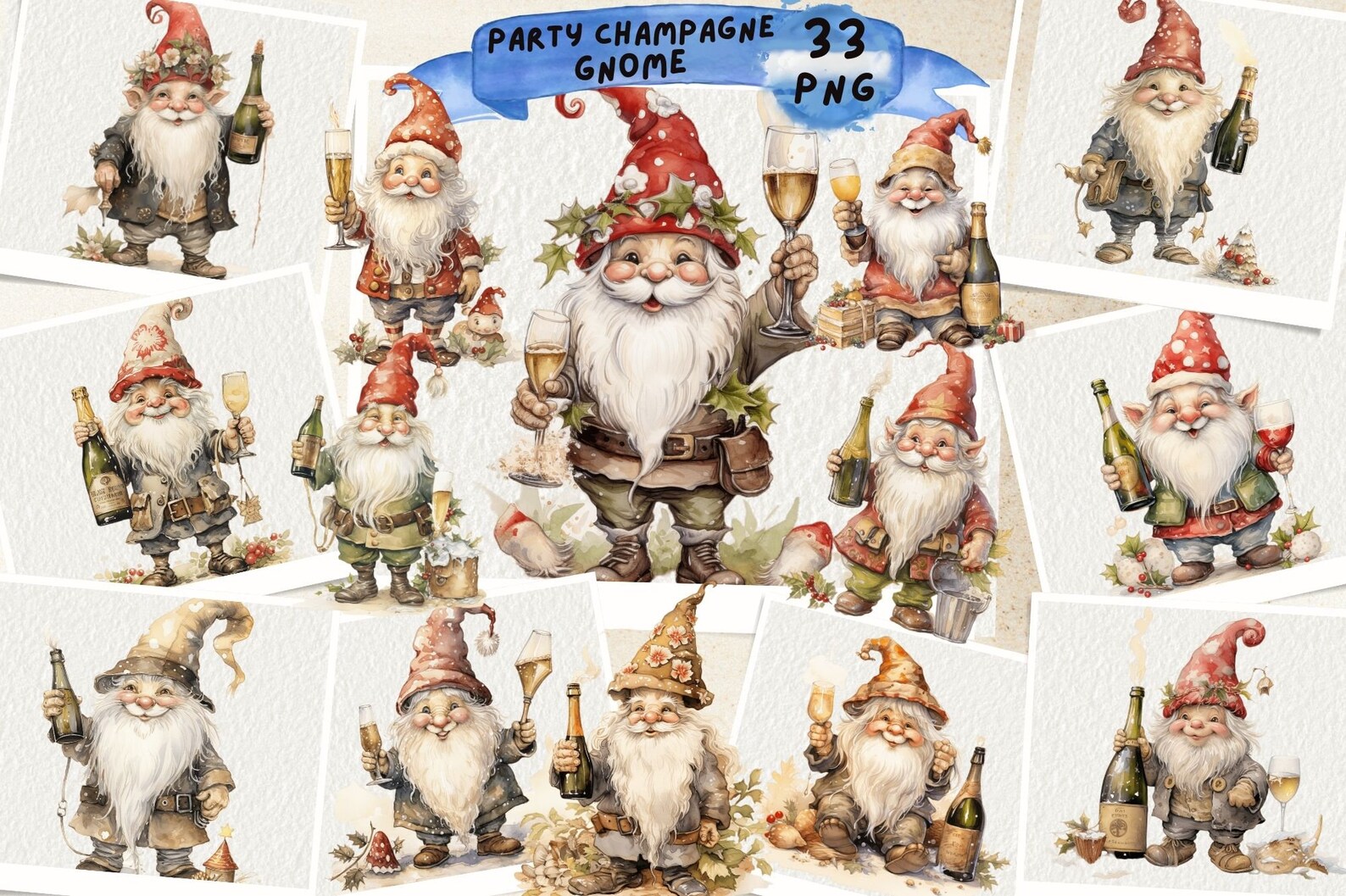 Gnomes Celebrating a Party Clipart, New Year Gnome Clipart Png ...