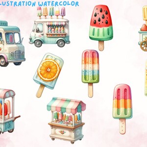 Pastel Summer Popsicle Clipart: Watercolor Ice Cream Pngs (digital ...