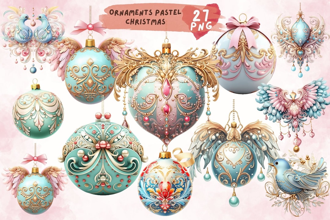 Ornaments Pastel Clipart,christmas Ornaments, Watercolor Christmas ...