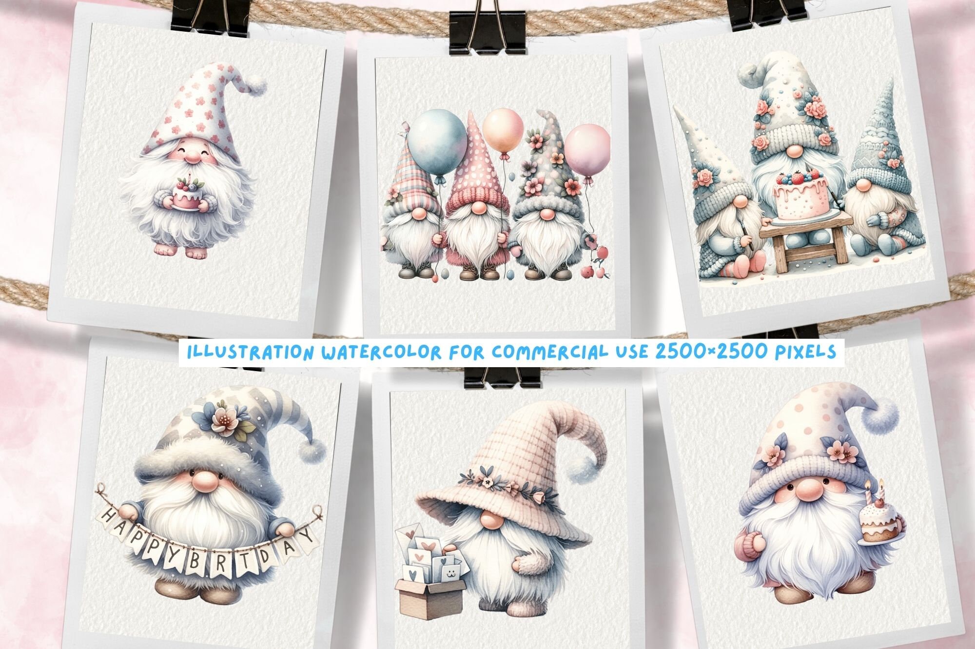 Birthday Gnomes Watercolor Clipart, Birthday Decoration Png, Whimsical ...