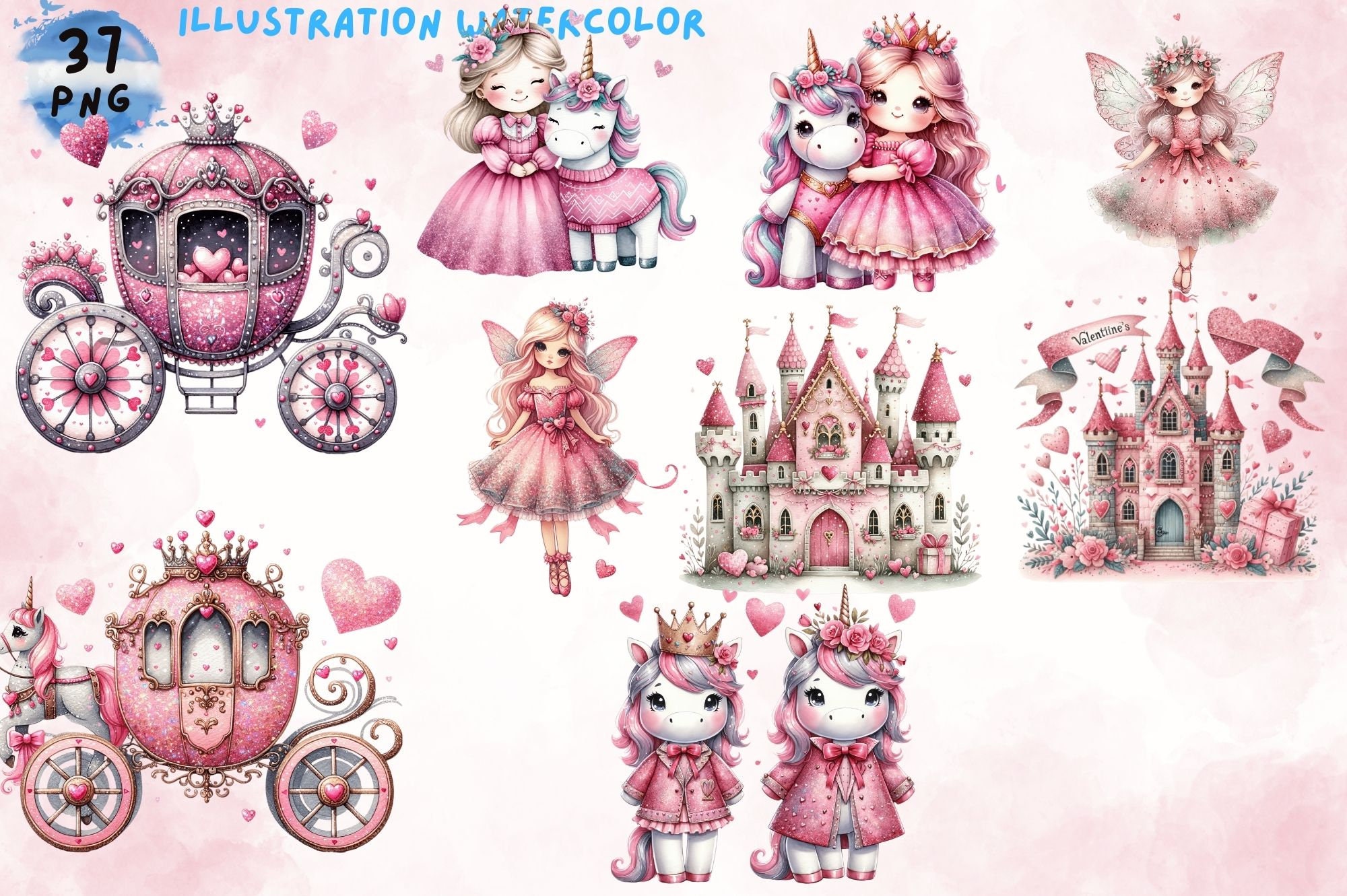 Watercolor Pink Princess Clipart Little Princess Clipart - Etsy