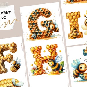 Honey Bee Clipart: Honeycomb Doodle Alphabet (PNG) - Etsy