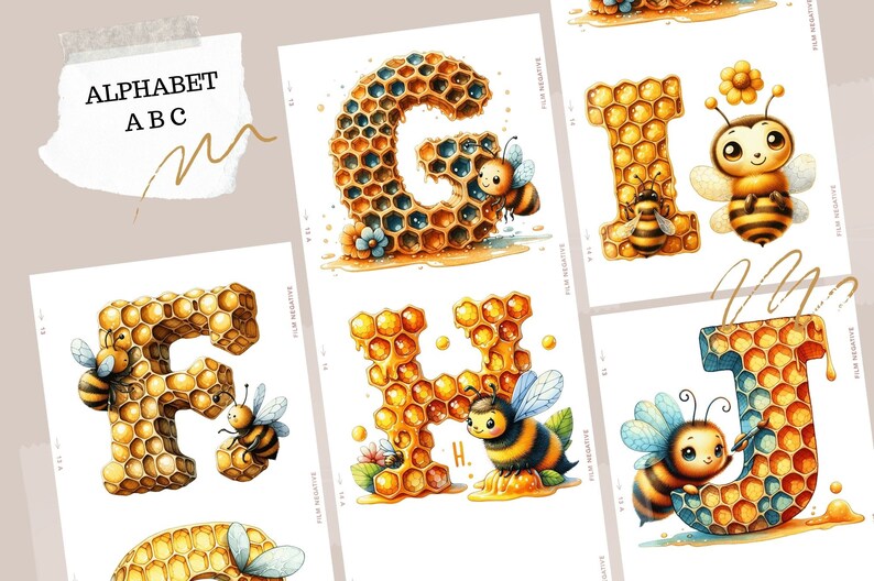 Honey Bee Clipart: Honeycomb Doodle Alphabet (PNG) - Etsy