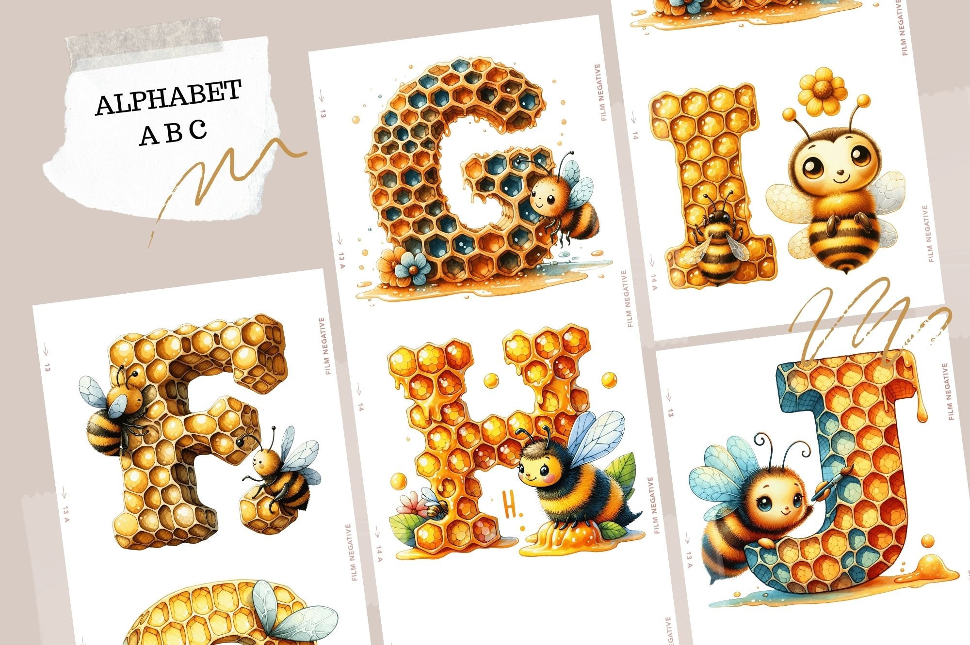 Honey Bee Clipart: Honeycomb Doodle Alphabet (PNG) - Etsy