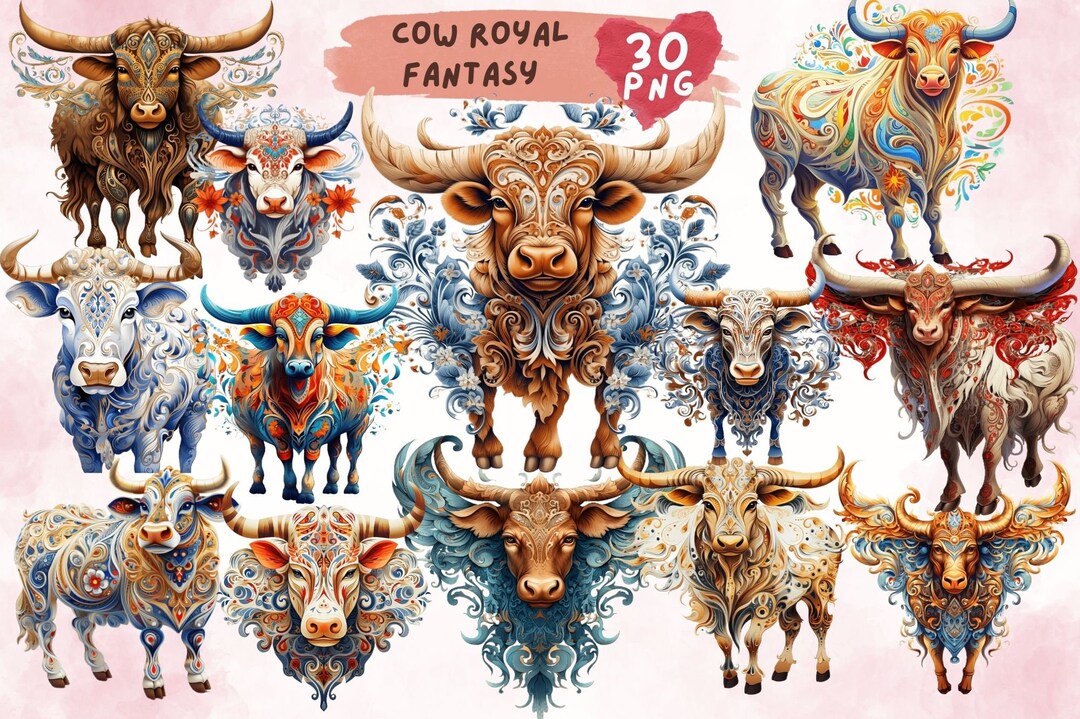 Cow Royal Clipart, Cow Clip Art, Magical Cow Bundle, Jewelled Cow ...