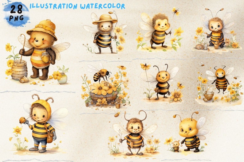 Honey Bee Clipart, Cute Bee PNG Bundle, Baby Honey Bee Clipart, Nursery ...