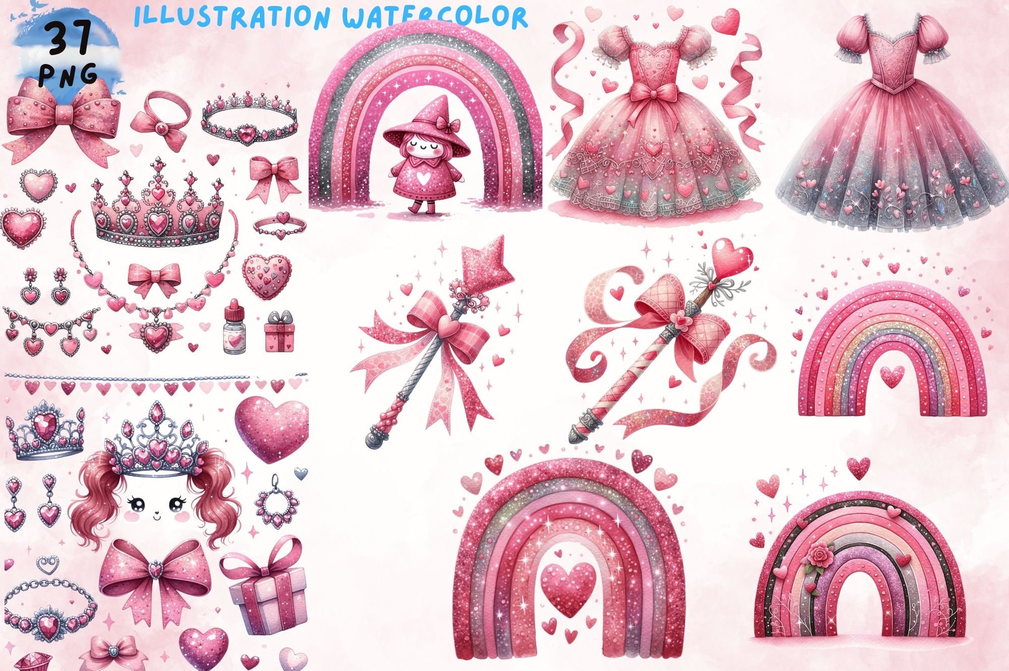 Watercolor Pink Princess Clipart Little Princess Clipart - Etsy