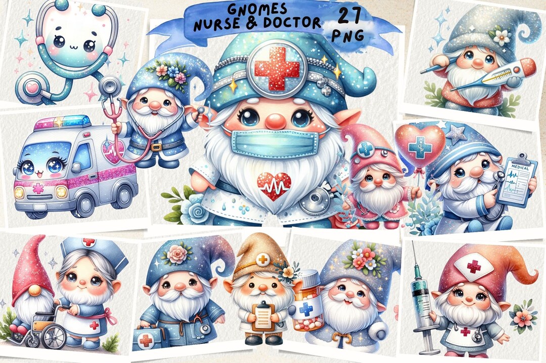 Nurse Doctor Gnomes Clipart, Valentine Day, Medical Gnomes, Doctor ...