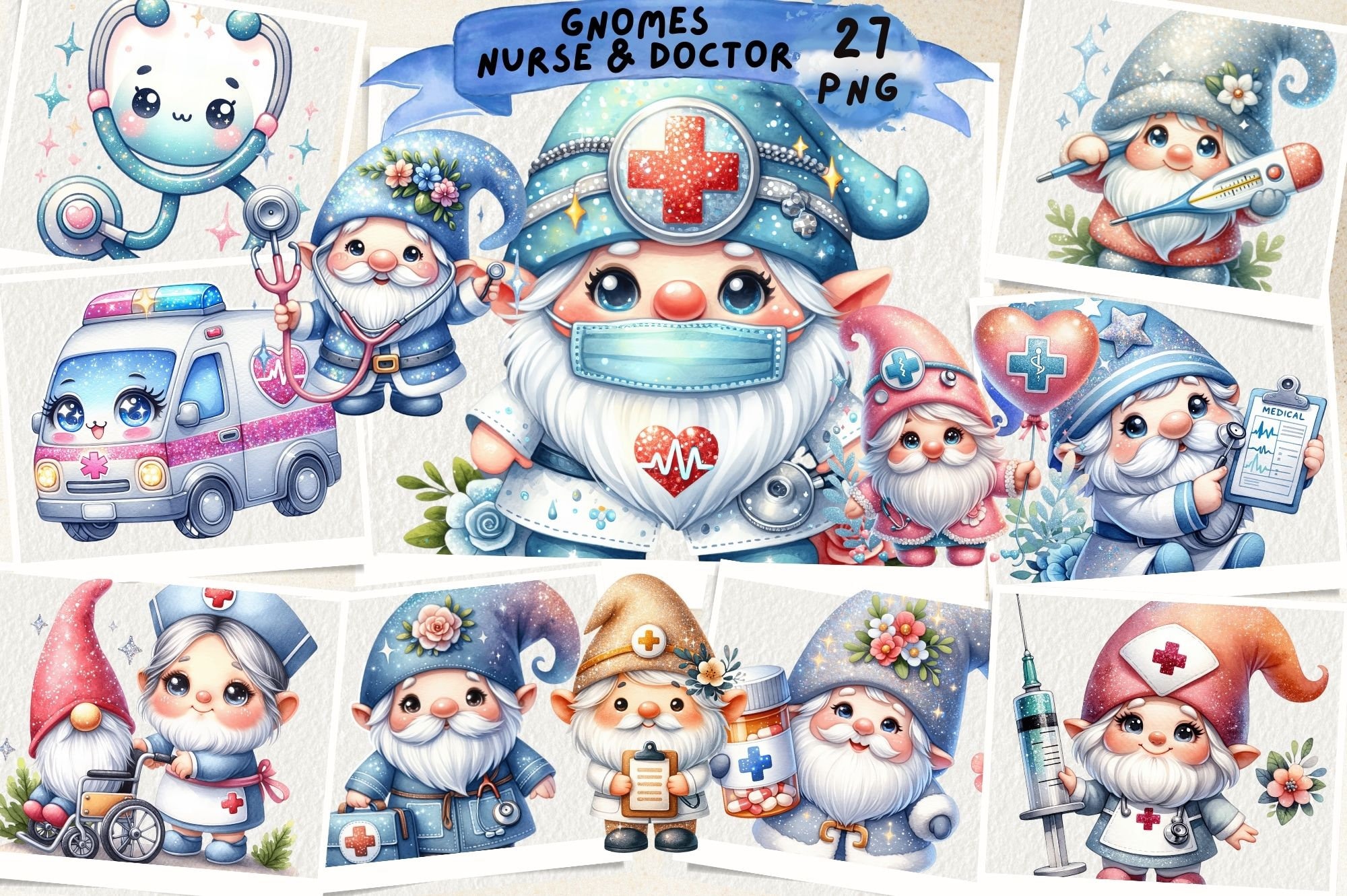Nurse Doctor Gnomes Clipart, Valentine Day, Medical Gnomes, Doctor ...