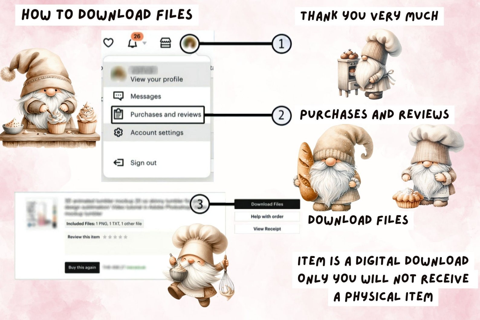 Baker Gnome Watercolor Clipart, Gnome Pastry Chef Clipart, Chef Gnome ...