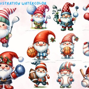 Sports Gnomes Clipart, Game Day, Sports Sublimate, Baseball, Basketball ...