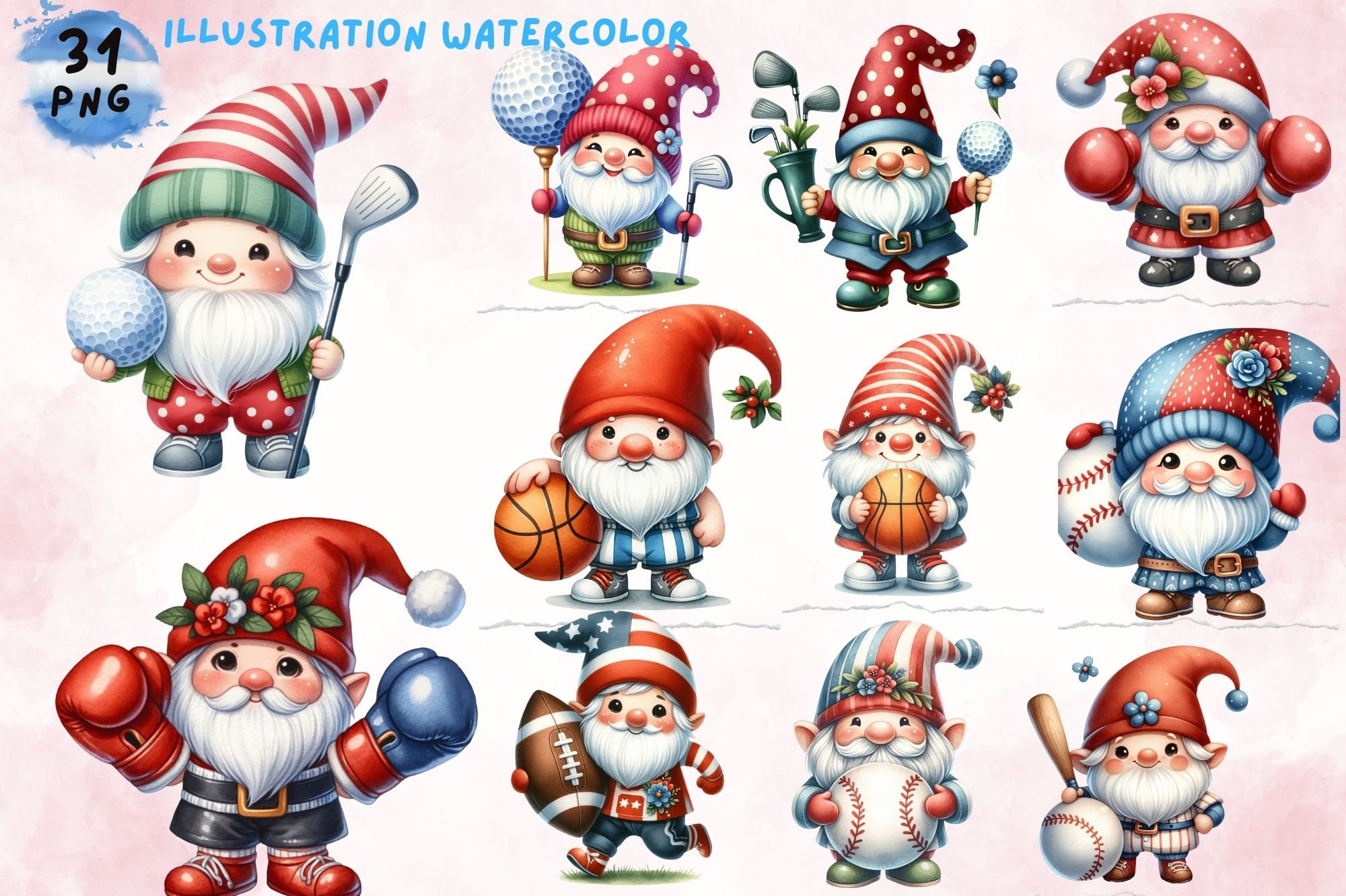 Sports Gnomes Clipart, Game Day, Sports Sublimate, Baseball, Basketball ...