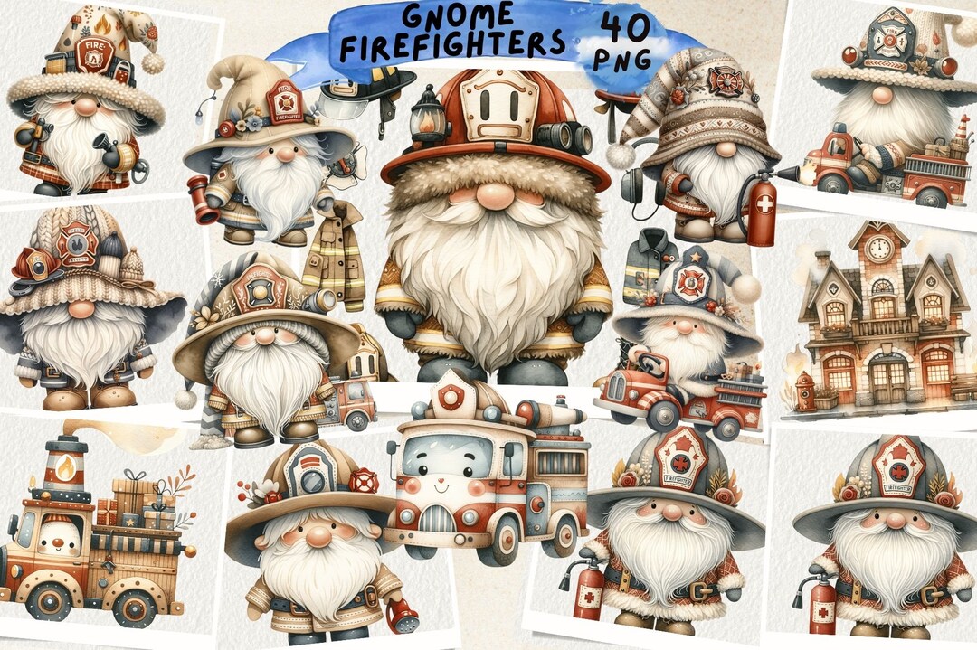 Firefighter Gnome Watercolor Clipart, Gnome Firefighter, Firefighter ...
