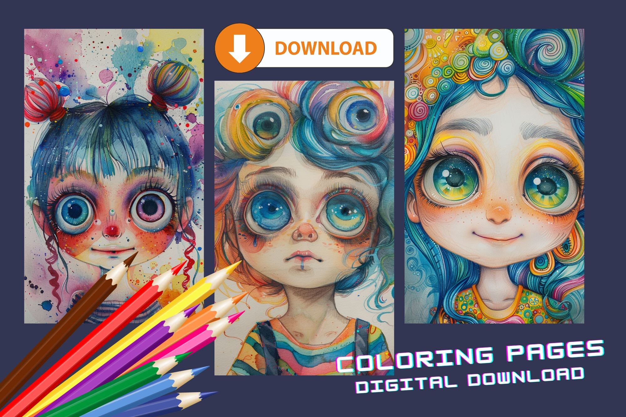 Cute Girl With Big Eyes Coloring Pages, Cute Girls With Glasses ...