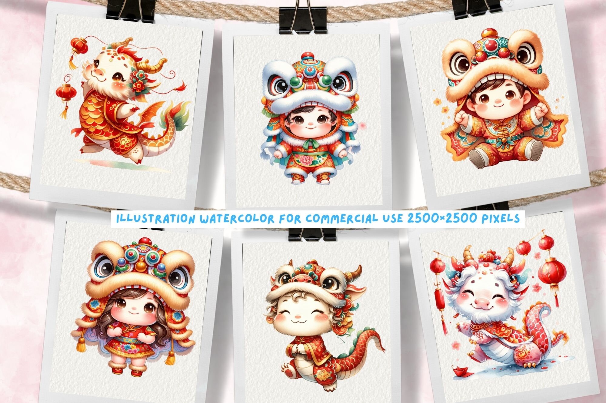 Cute Dragon Watercolor Clipart, Chinese New Year Clipart, Lion Dance ...