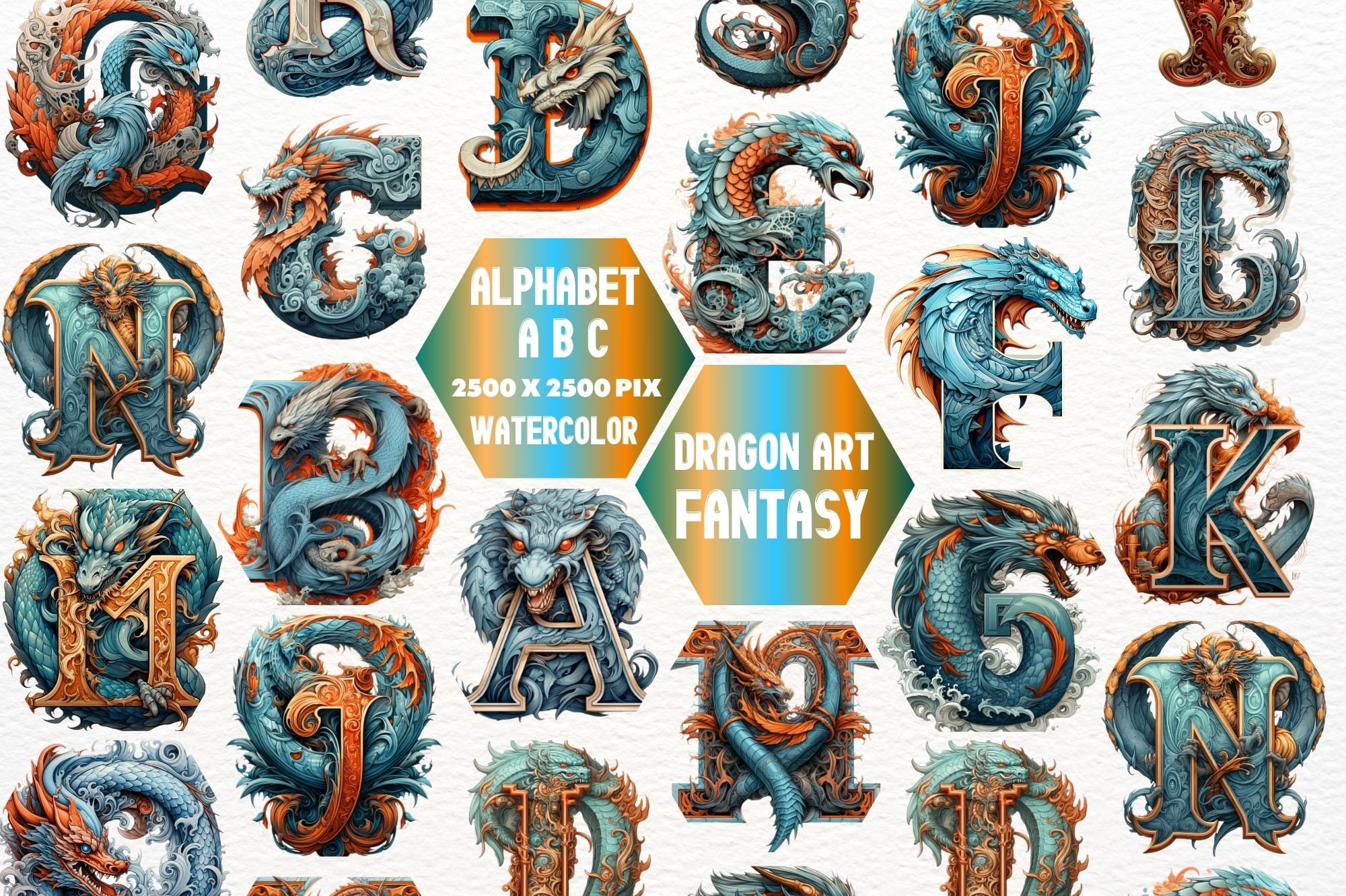 Dragon Art Letters Clipart Illuminated, Fantasy Dragon , Alphabet ...
