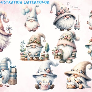 Birthday Gnomes Watercolor Clipart, Birthday Decoration Png, Whimsical ...