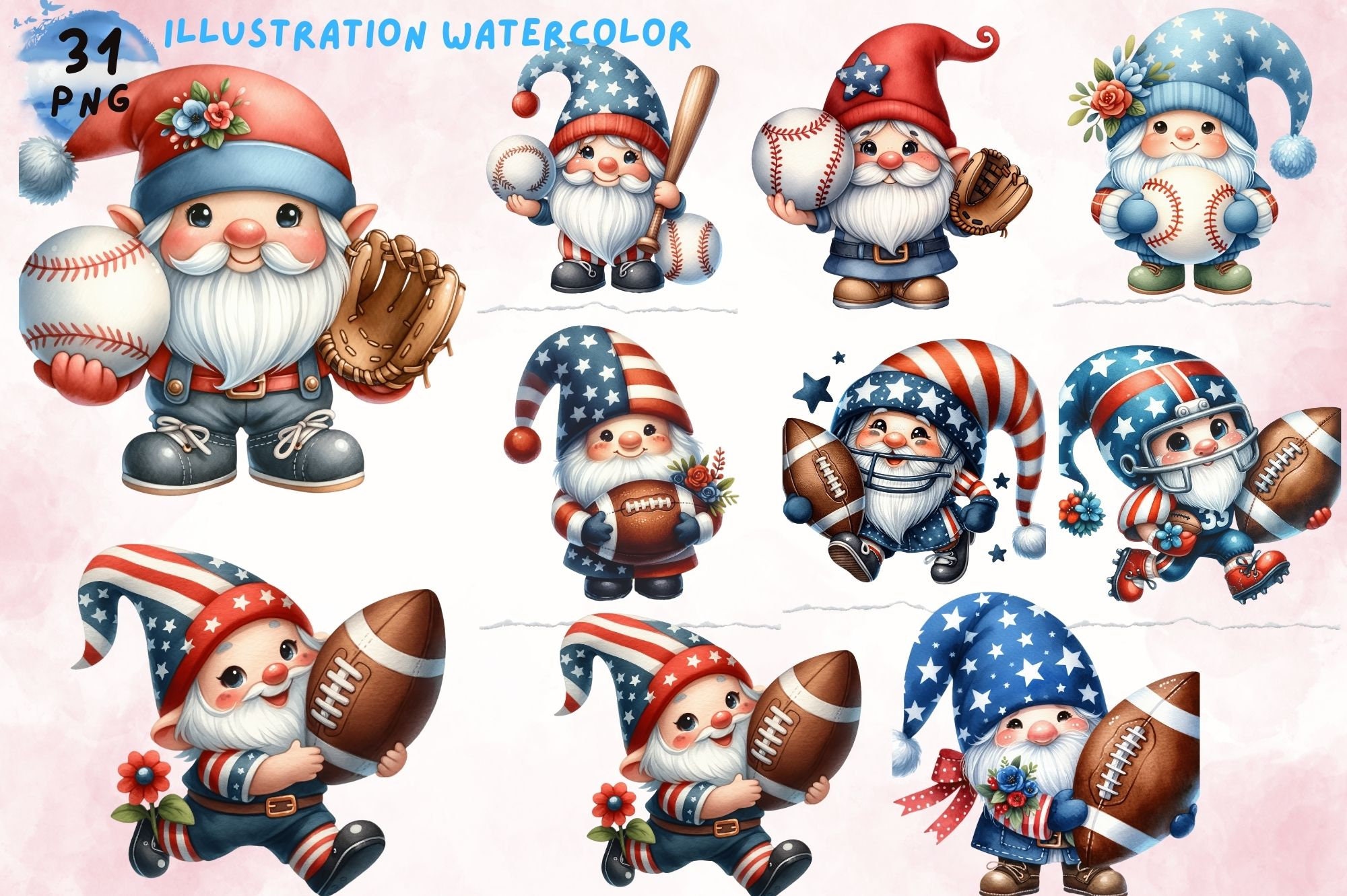 Sports Gnomes Clipart, Game Day, Sports Sublimate, Baseball, Basketball ...
