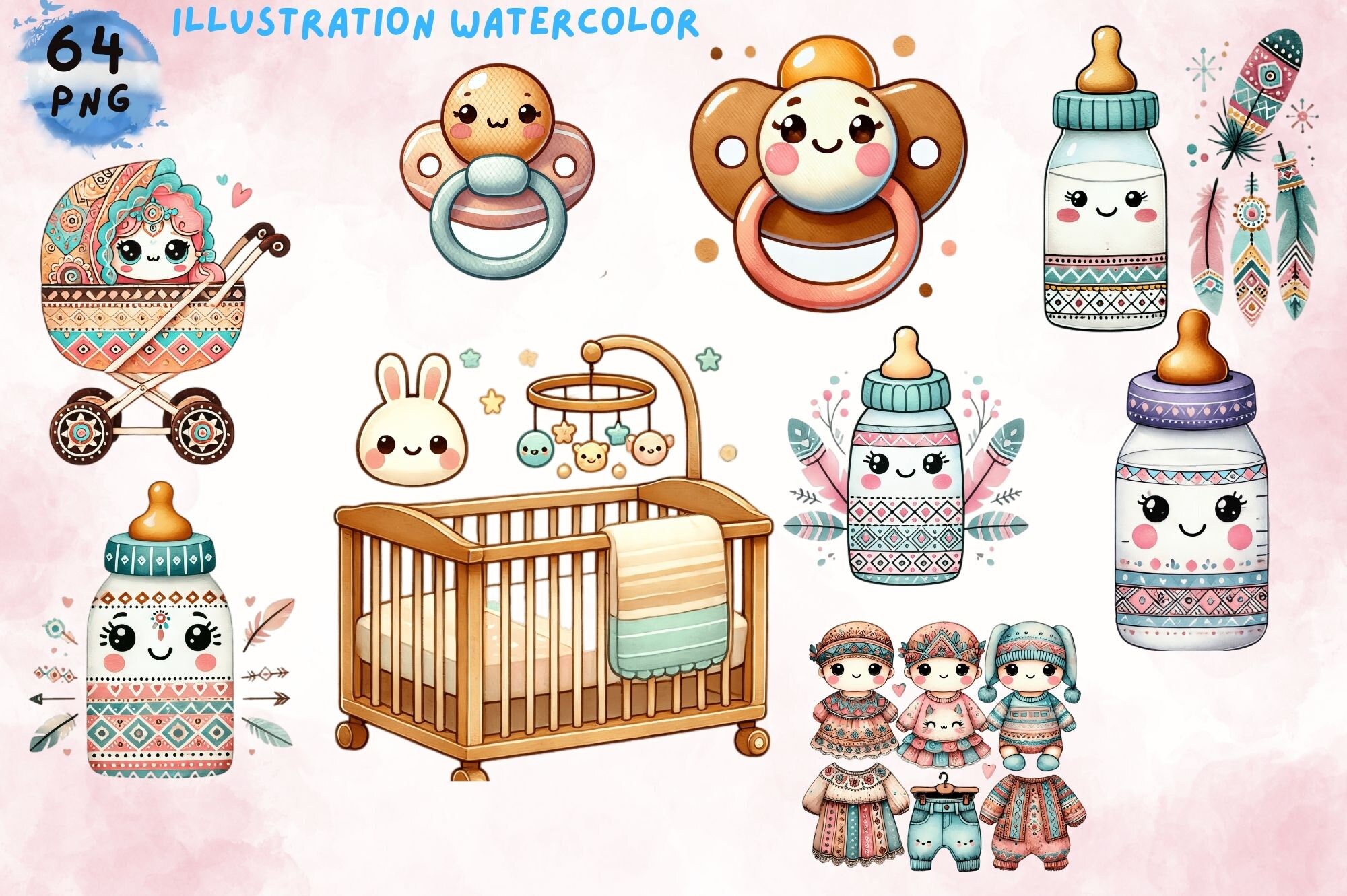 Newborn Boy Watercolor Clipart, Nursery Teddy Bear Art, Baby Toys Wall ...