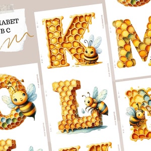 Honey Bee Clipart: Honeycomb Doodle Alphabet (PNG) - Etsy