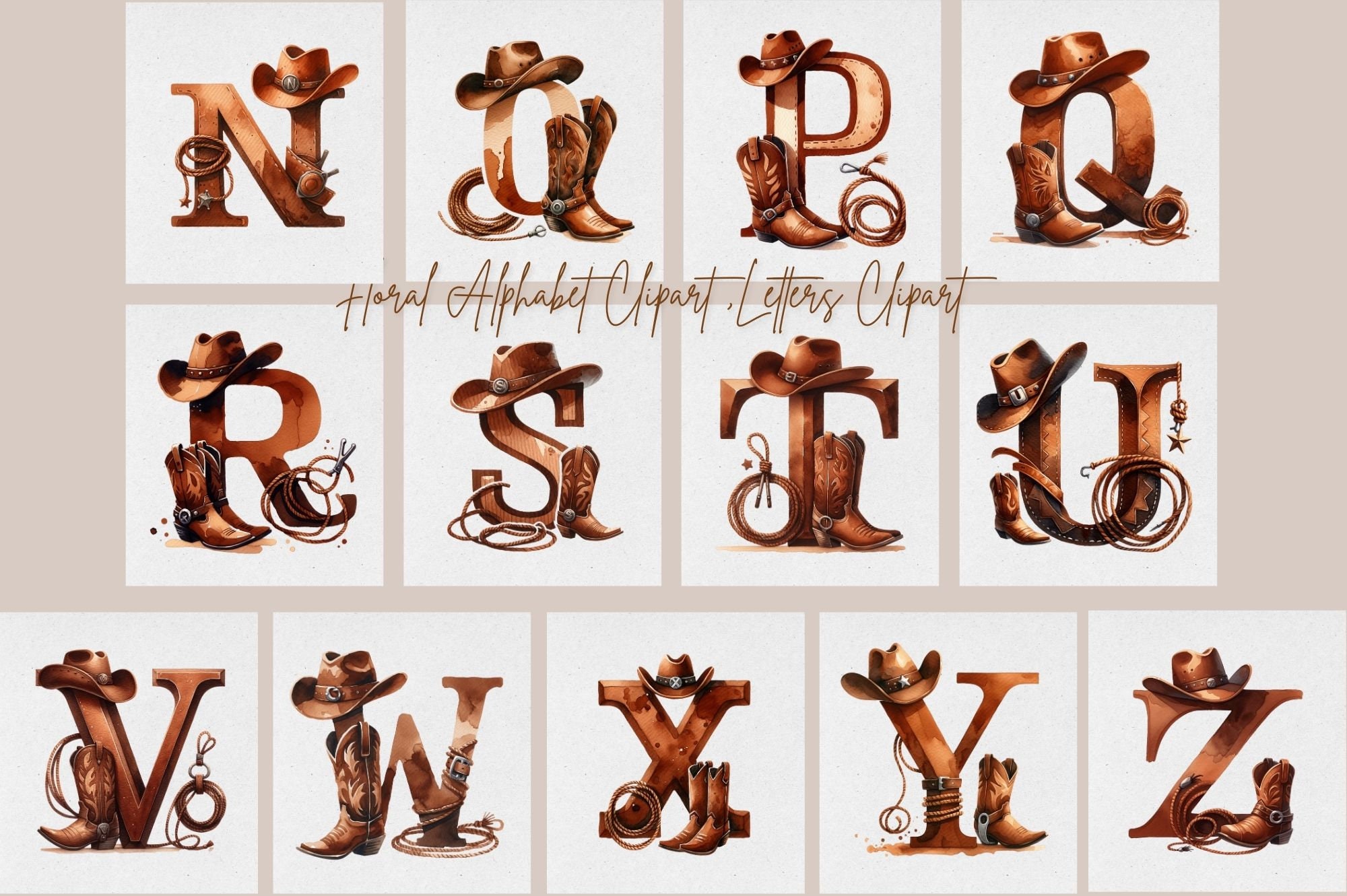 Western Alphabet Clipart: Cowboy Font, Sublimation Designs (PNG) - Etsy