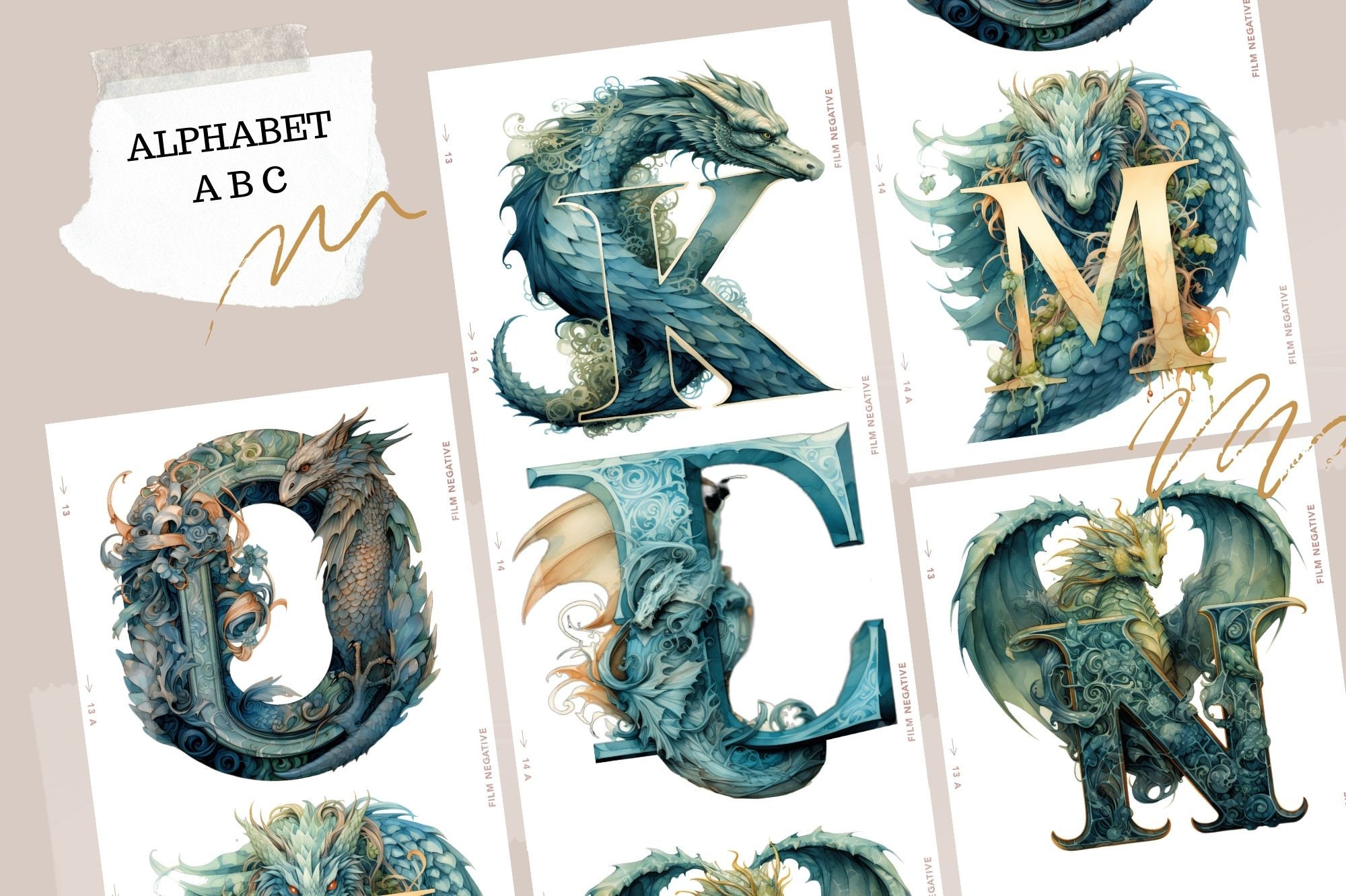 Dragon Themed Alphabet Clipart Dragon Clipart celtic - Etsy