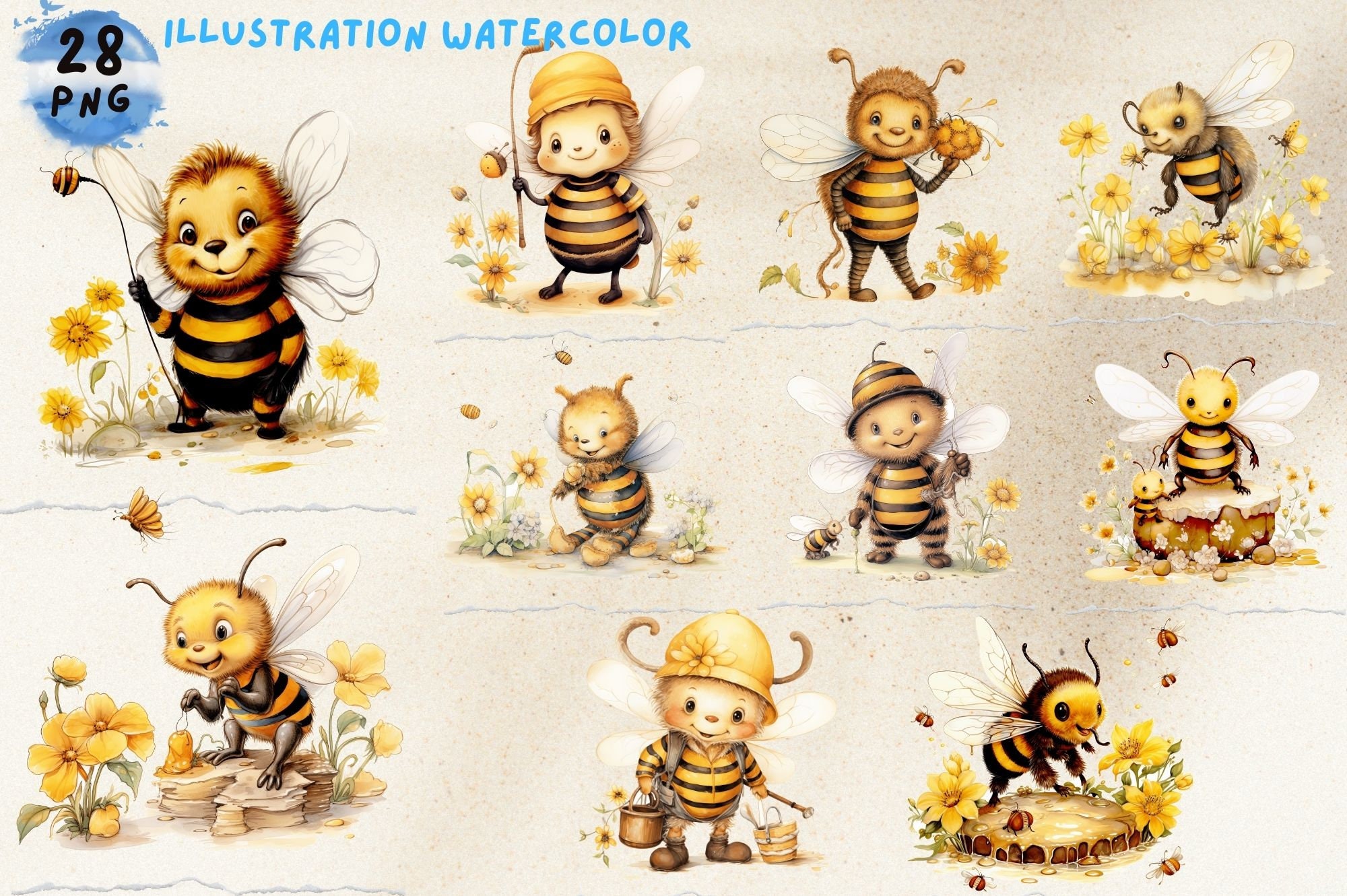 Honey Bee Clipart, Cute Bee PNG Bundle, Baby Honey Bee Clipart, Nursery ...
