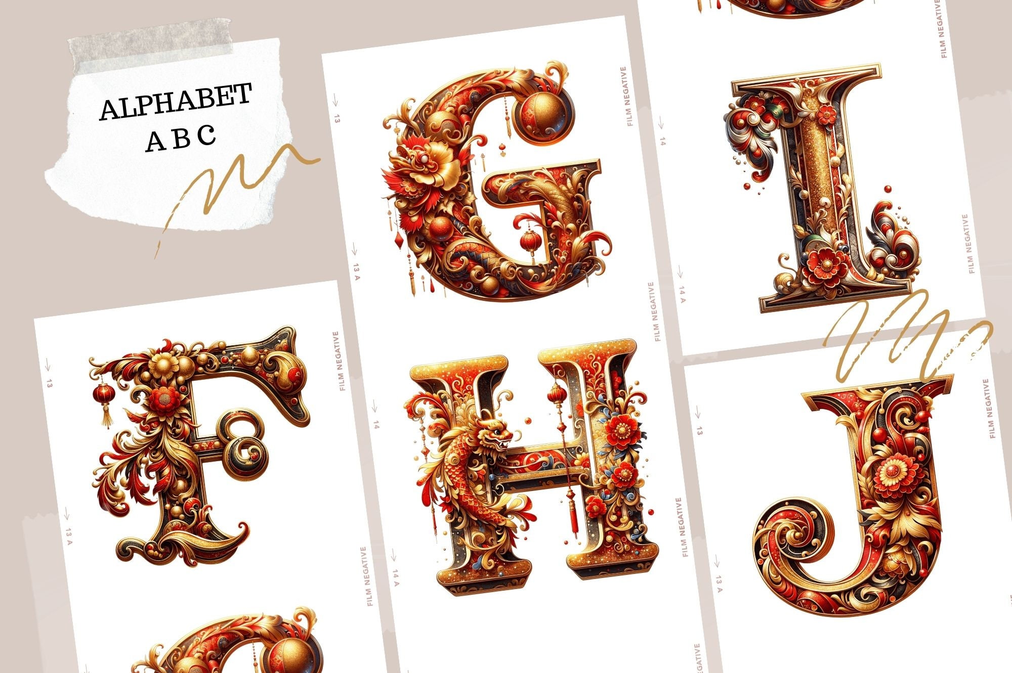 Chinese New Year Letters Alphabet, Letters A-Z, Numbers 0-9 , Chinese ...