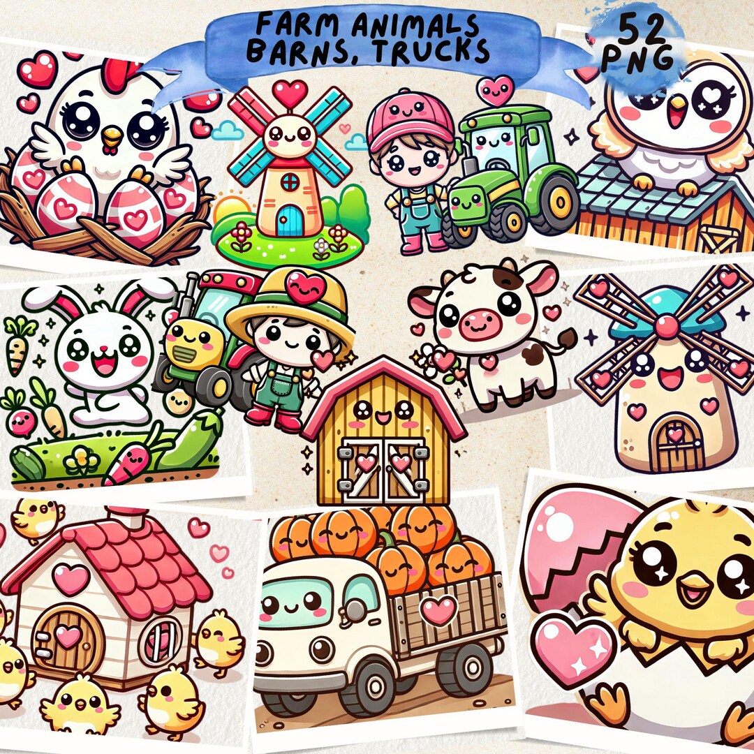 Kawaii Farm Animals Clipart, Barnyard Animals, Cute Farm Trucks ...