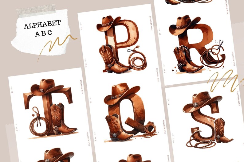 Western Alphabet Clipart: Cowboy Font, Sublimation Designs (PNG) - Etsy