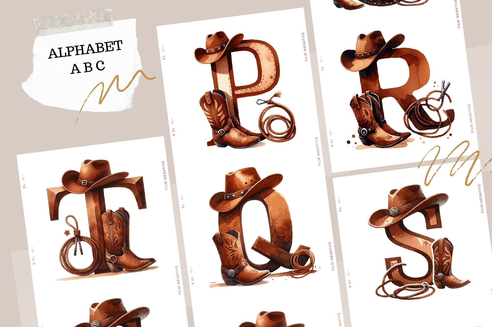Western Alphabet Clipart, Cowboy Western Font, Western Letters, Country ...
