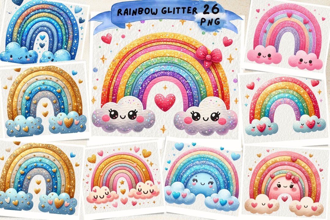 Rainbow Colorful Glitter Clipart, Gold Rainbows, Cute Rainbow Clipart ...