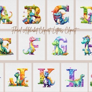 Cartoon Dinosaur Alphabet Clipart: Watercolor Letters (PNG) - Etsy