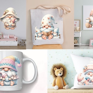 Mother's Day Gnome Watercolor Clipart: Mom & Baby PNG (digital Download ...