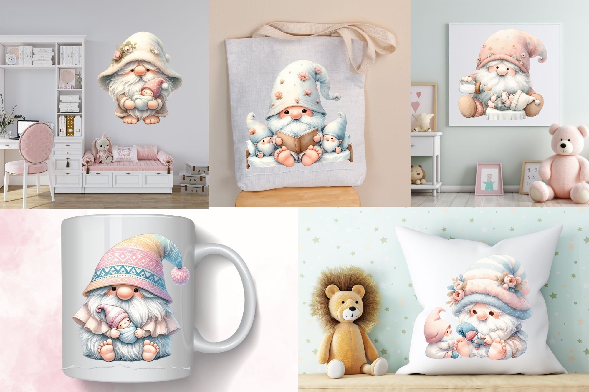 Mother's Day Gnome Watercolor Clipart: Mom & Baby PNG (digital Download ...