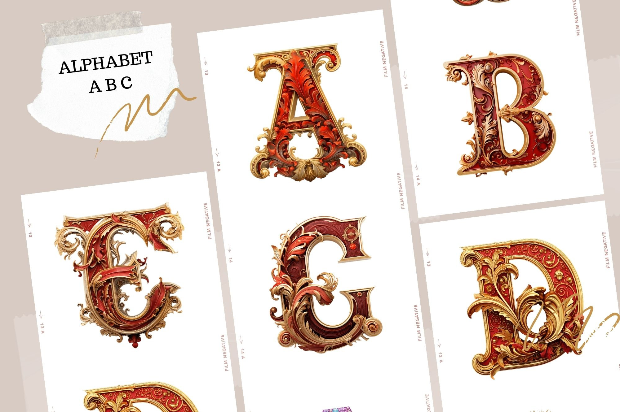 Art Nouvea Letters Clipart , Regal Red Gold Alphabet, Alphabet, Gold ...