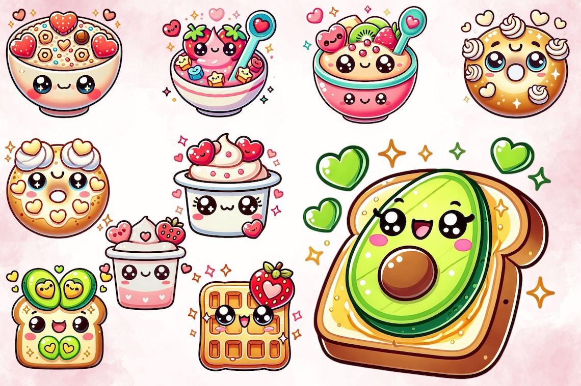 Kawaii Breakfast Clipart, Graphics of Pancakes, Eggs, Coffee, and More ...